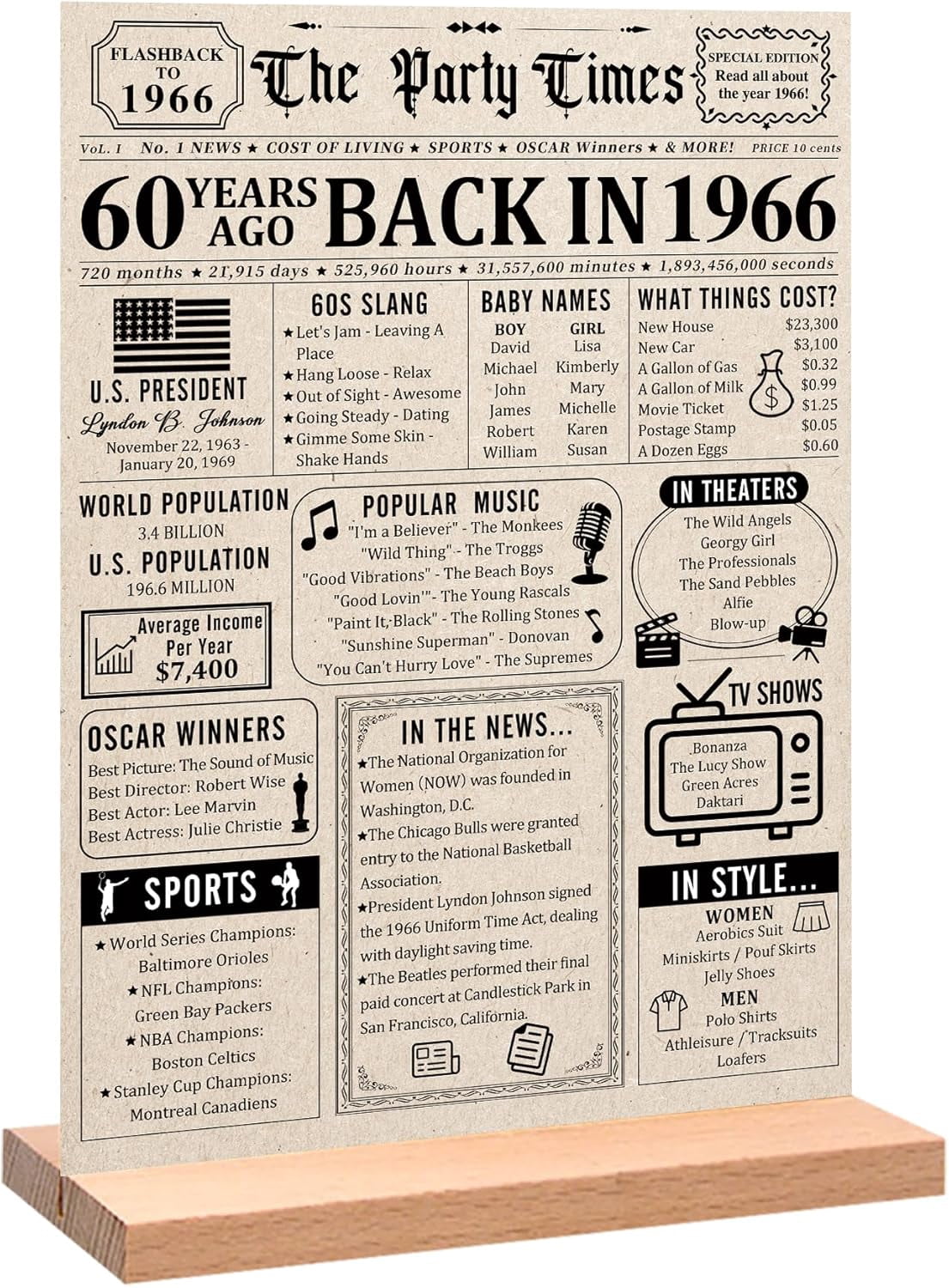 GBBG 60th Birthday Decorations Women Men, Vintage Back in 1966 Birthday ...