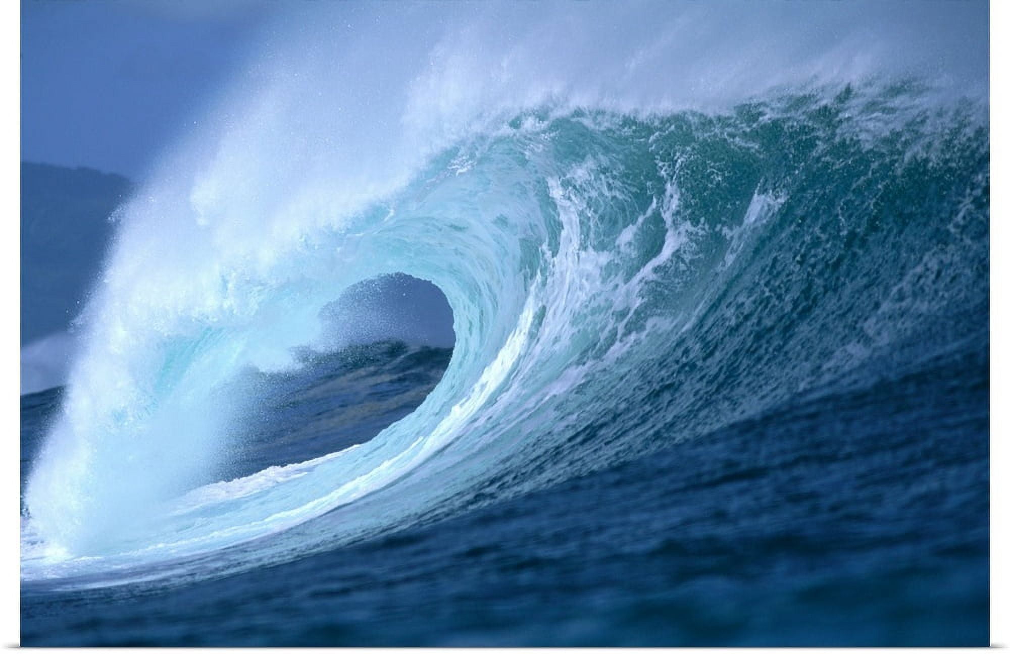 GBC | "Large Aqua Wave, Curling, With Spray And Whitewash" Art Print ...
