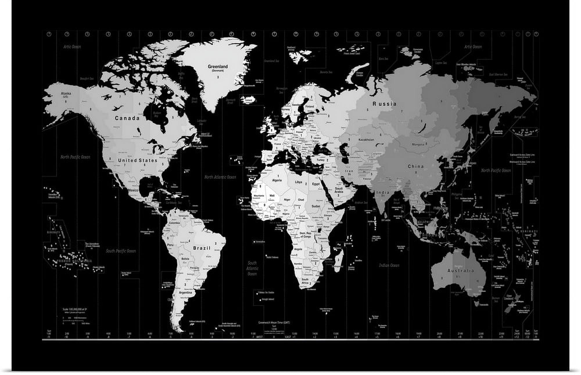 GBC | "World Timezone map" Art Print - 30x20 - Walmart.com