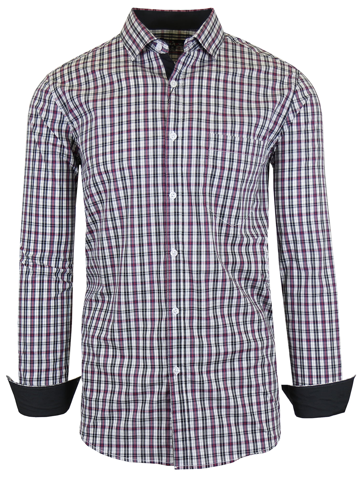 GBH Men's Long Sleeve Checkered & Pinstripe Slim-Fit Cotton-Stretch ...
