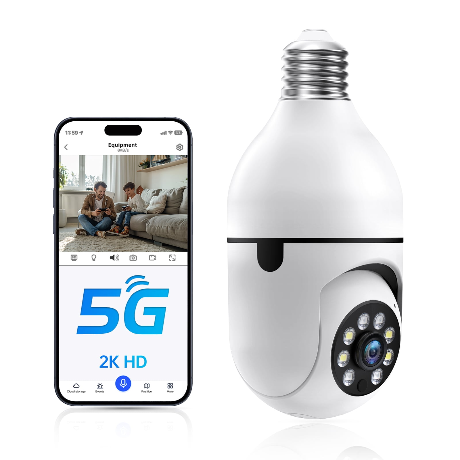 GBIUT 5G Wifi Light Bulb Security Camera, 2K HD, Outdoor, Motion ...