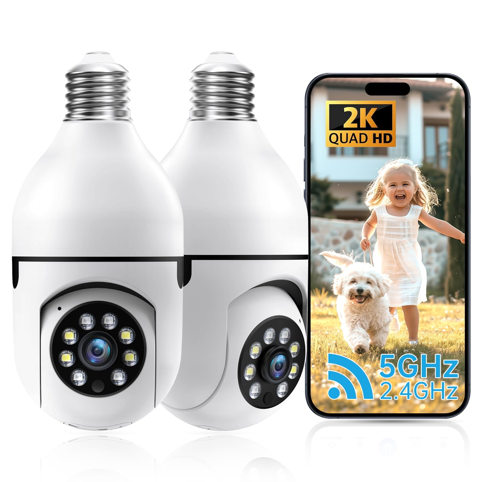 GBIUT Light Bulb Security Camera -5G& 2.4GHz WiFi 2K Security Cameras ...