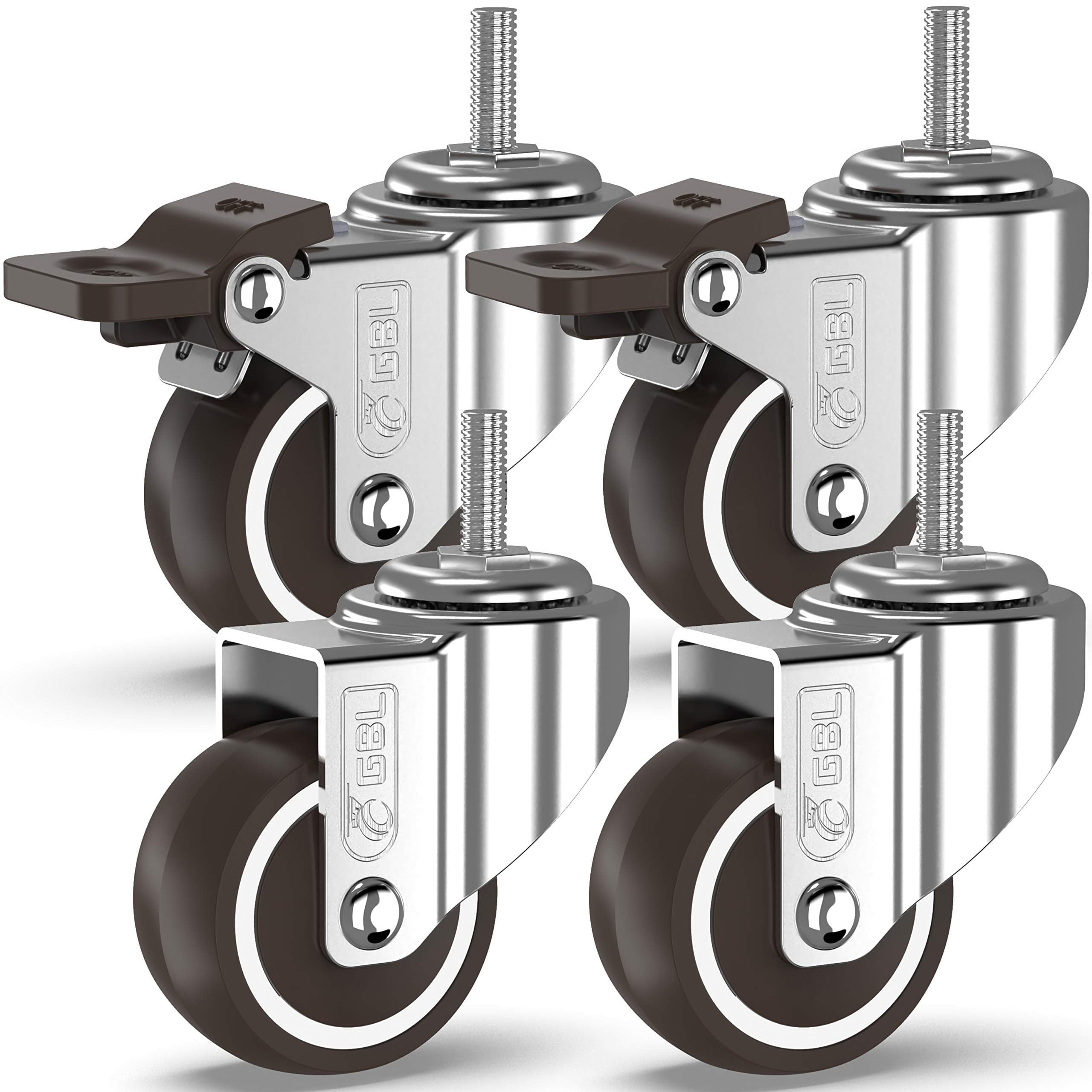 GBL 2" Heavy Duty Casters with Brakes, M10x25 Screws, 440Lbs, Set of 4 ...