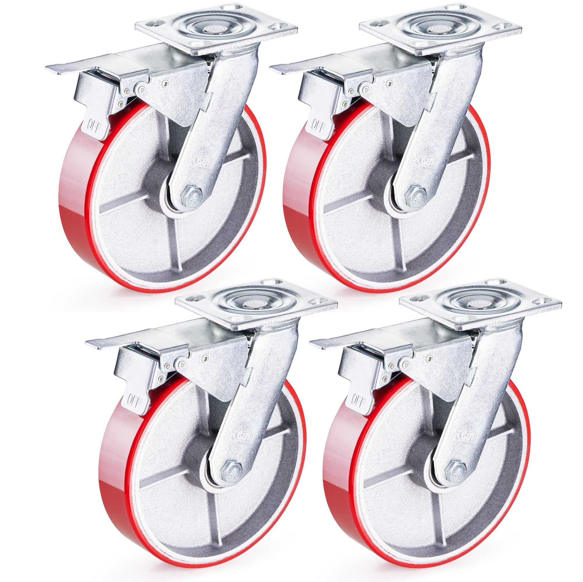 GBL Casters Set of 4 Heavy Duty with 2 Brakes - up to 3351 lbs - No ...