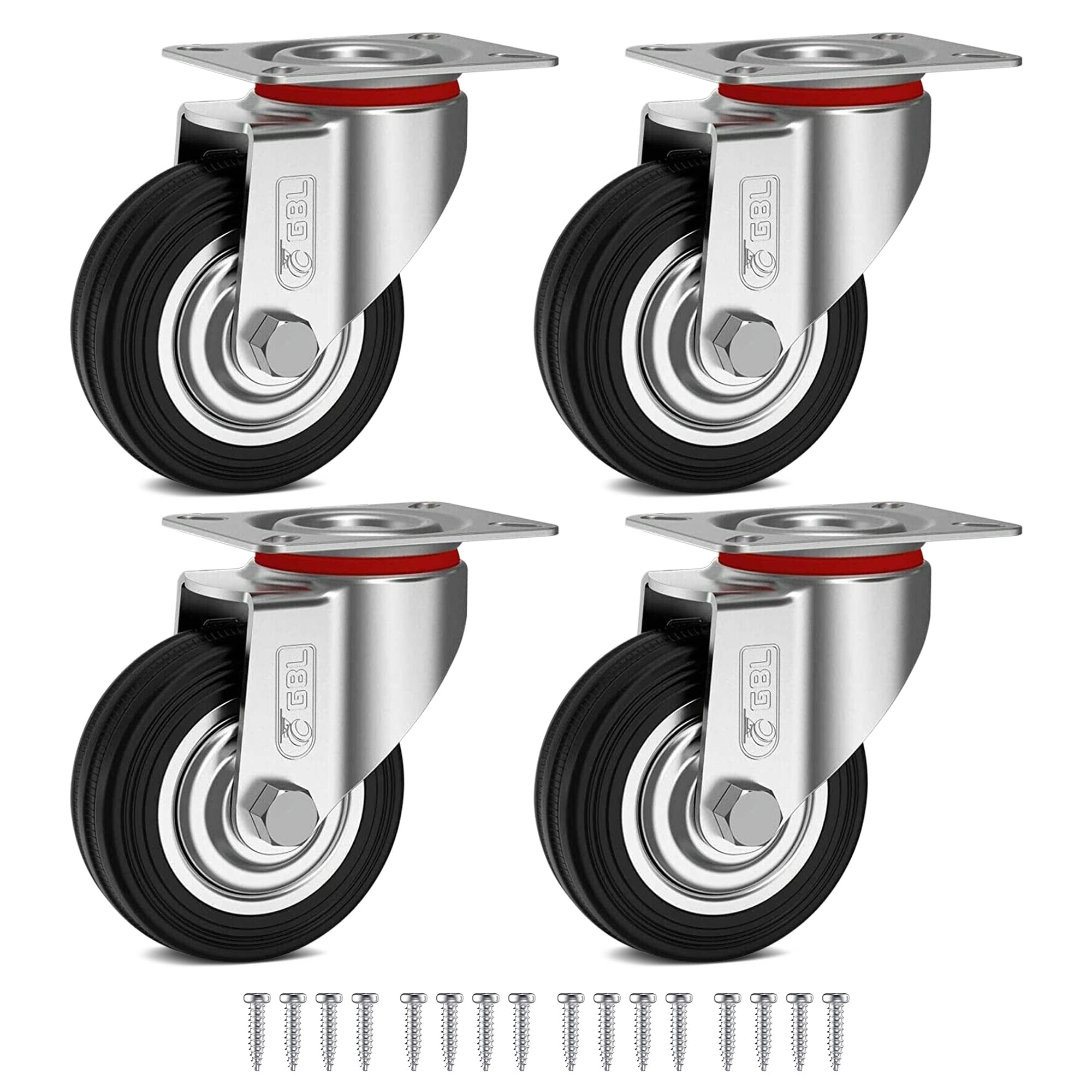 GBL Heavy Duty Castor Wheels + Screws - 75mm Up to 200kg - 4 Pack No ...