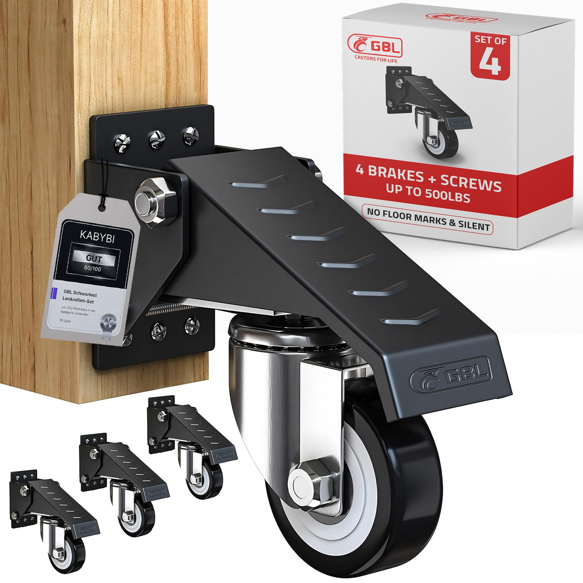 GBL Heavy Duty Retractable Workbench Caster Wheels + Screws - Set of 4 ...