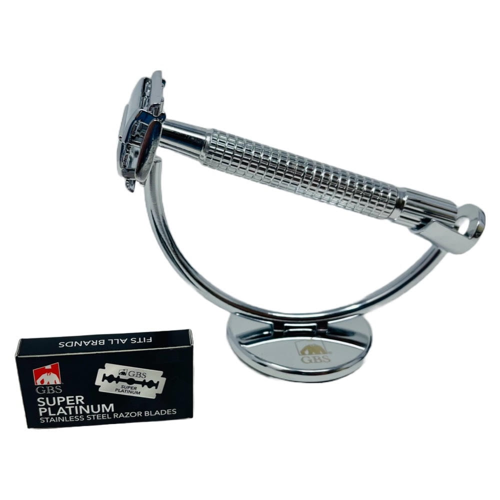 GBS DE Open/Closed HEAD Razor With 1/2 Moon Razor Stand. Comes with 5 ...