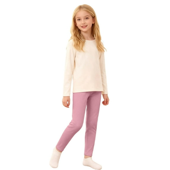 GBSYEWXS Child Girls Leggings Slim-Leg Solid Color Fleece Lined Soft ...