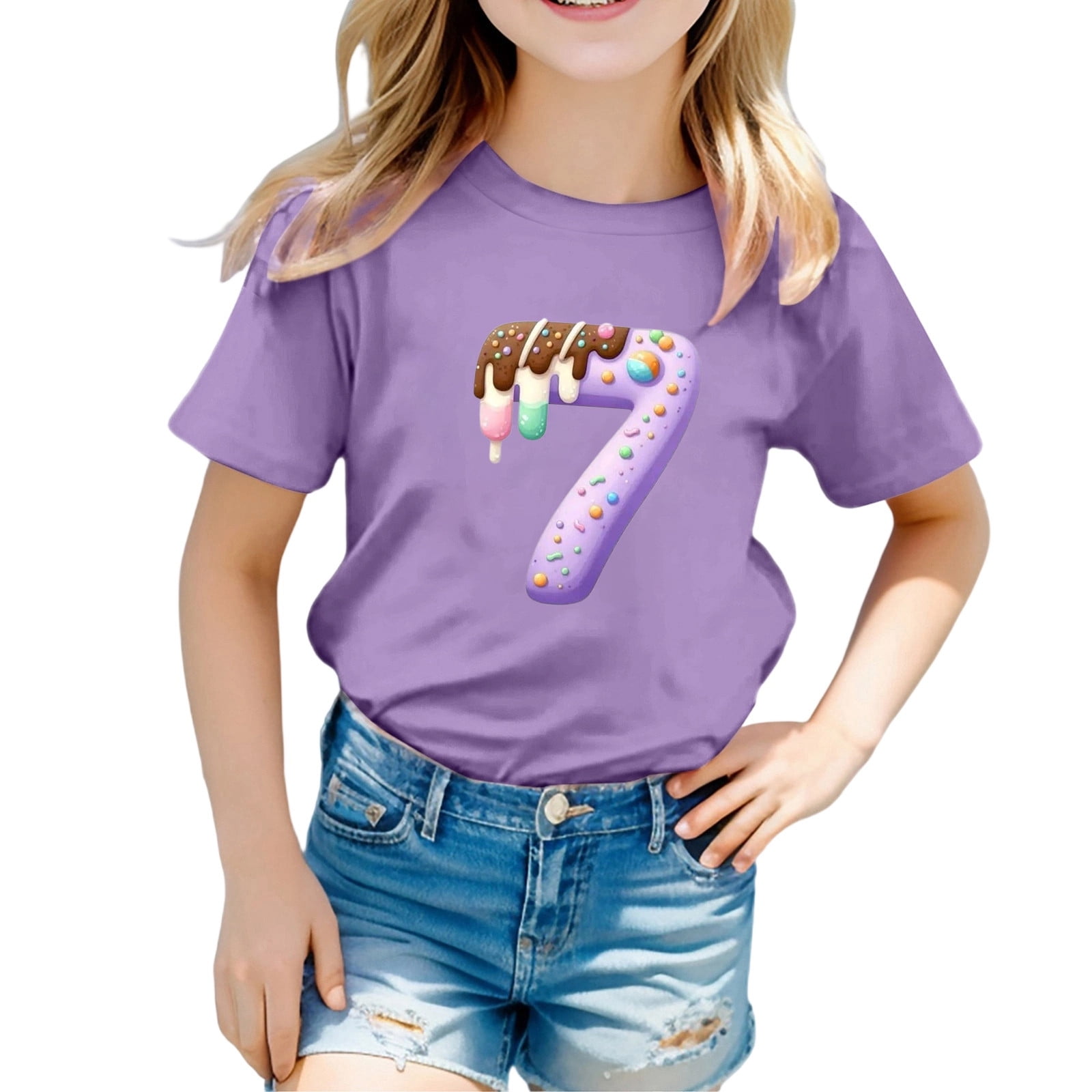 GBSYEWXS Child Girls Tee Outdoor Short Sleeve T-Shirts Number Print ...