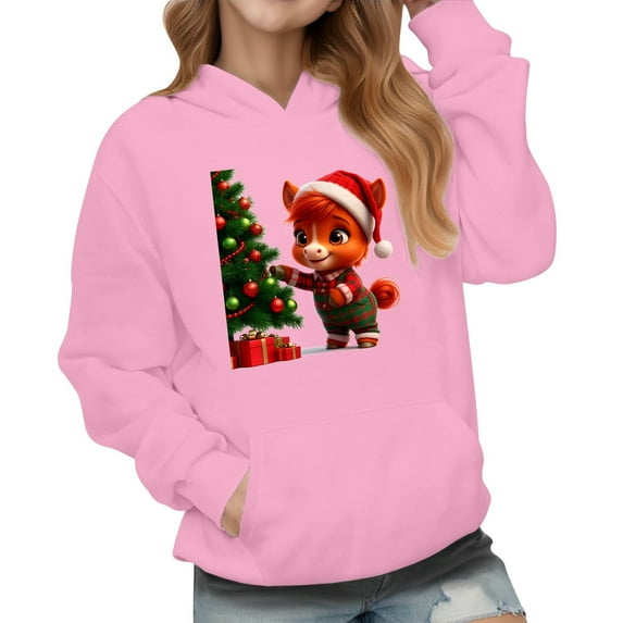 GBSYEWXS Christmas Teen Hoodie For Big Girls Long Sleeve Cartoon Print ...