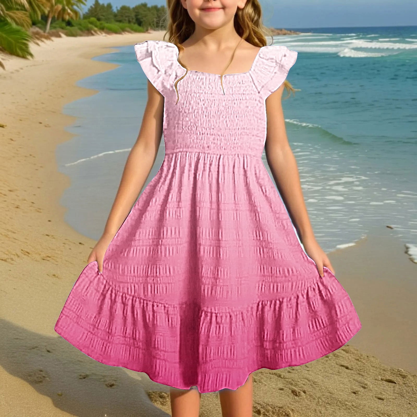 GBSYEWXS Dress For Girls 2025 Trendy Gradient Flutter Sleeve Square ...
