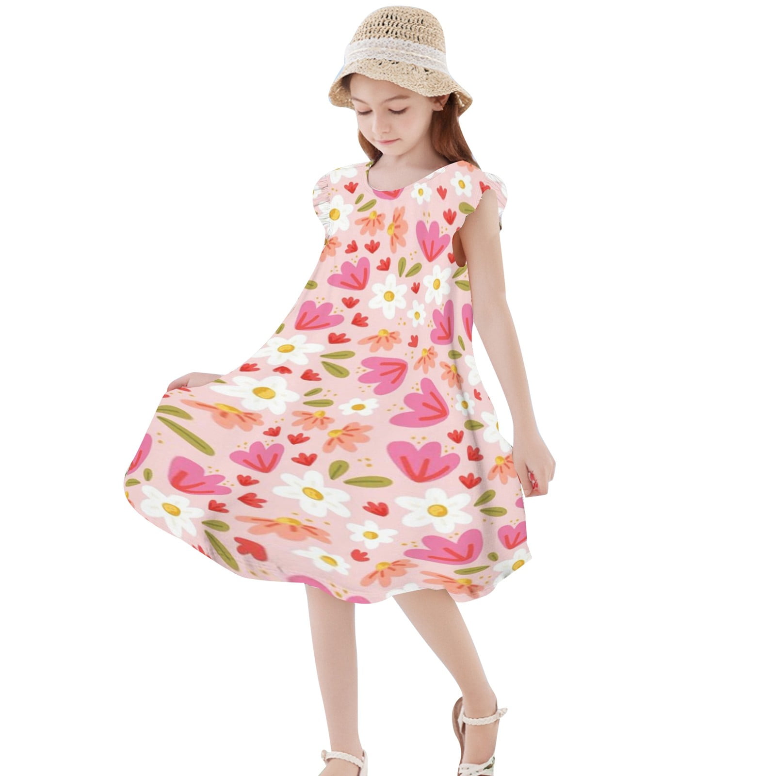 GBSYEWXS Girls Dress Size 5-6 Years Sleeveless Comfortable Flower Print ...