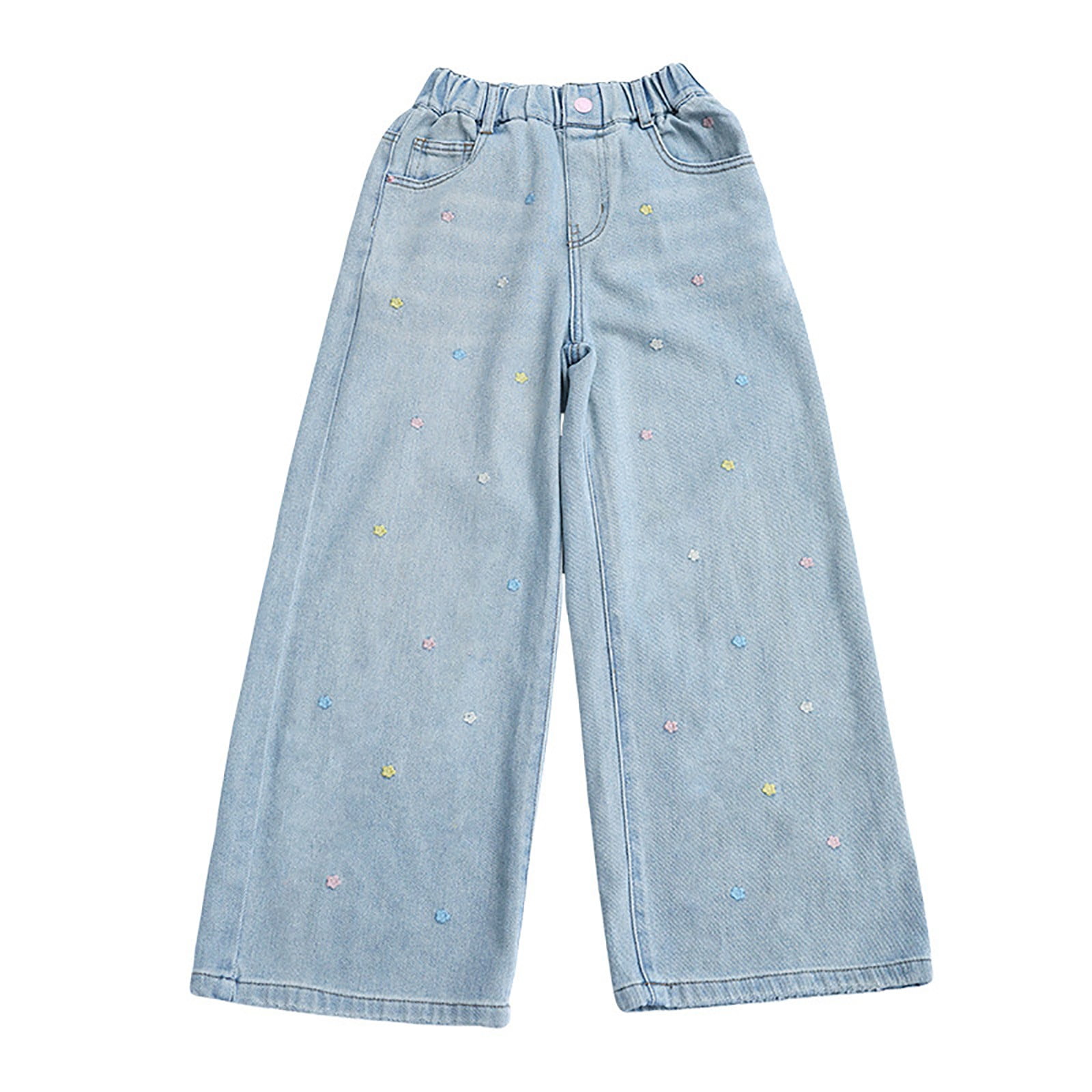 GBSYEWXS Kids Teen Girls Jeans Heart Print Wide Leg Colored Elastic ...