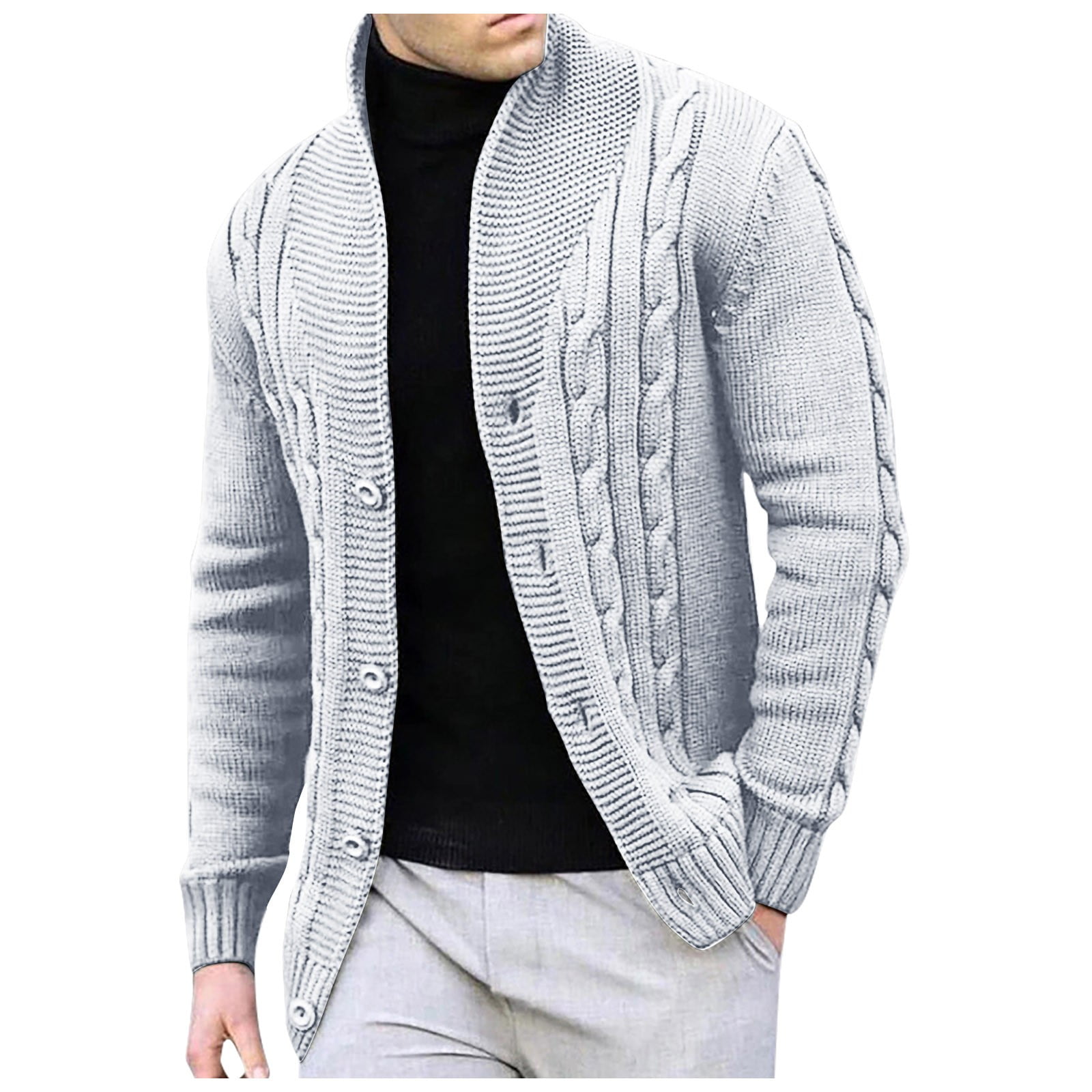 GBSYEWXS Men Pullover Sweaters Soft Long Sleeve Collared Cardigan Solid ...
