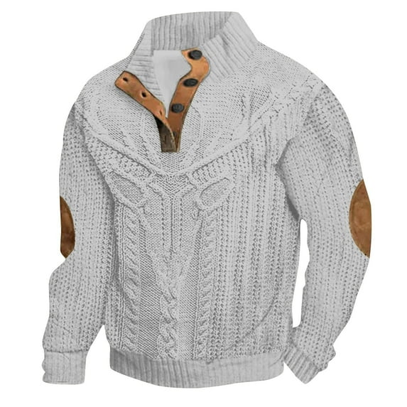 GBSYEWXS Men Sweatshirts Long Sleeve Henley Pullover Retro Solid Color ...