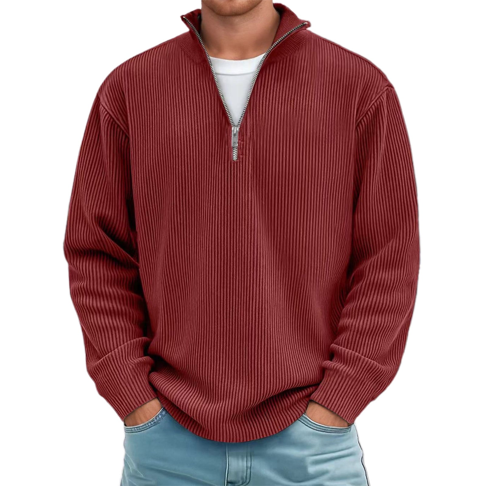 GBSYEWXS Men Sweatshirts Long Sleeve Zip Mock Neck Tops Fleece-Lined ...