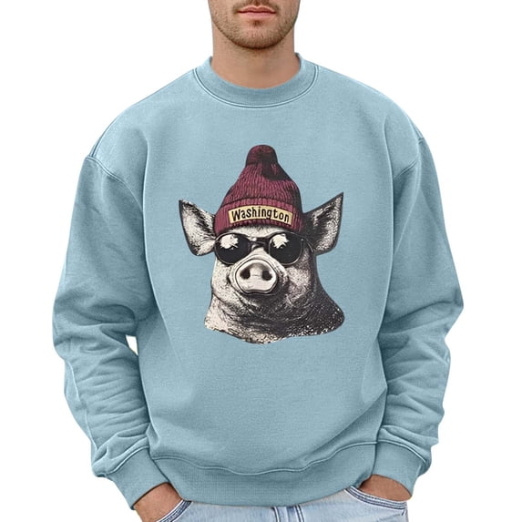 GBSYEWXS Pullover For Men Crew Neck Long Sleeve Light Blue Tops Playful ...