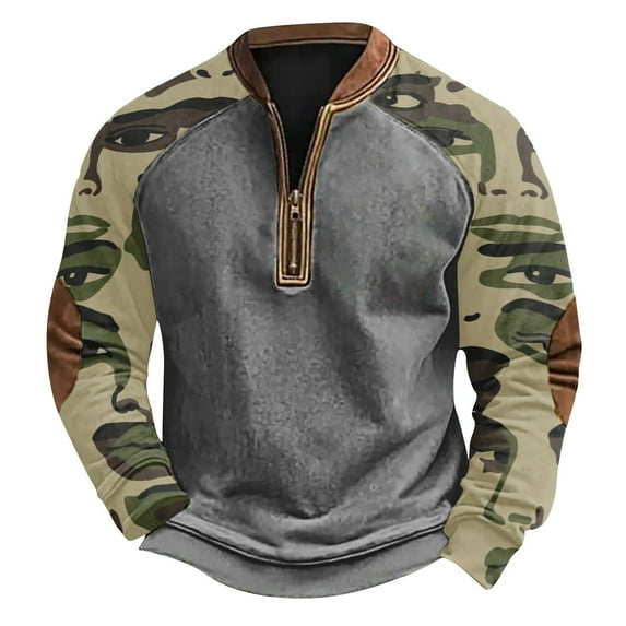 GBSYEWXS Pullover For Men Zip Mock Neck Long Sleeve Army Green ...