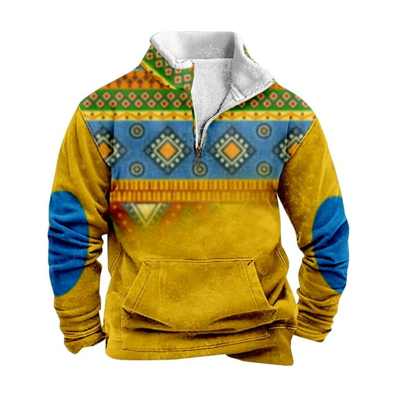GBSYEWXS Pullover For Men Zip Mock Neck Long Sleeve Yellow Sweatshirts ...