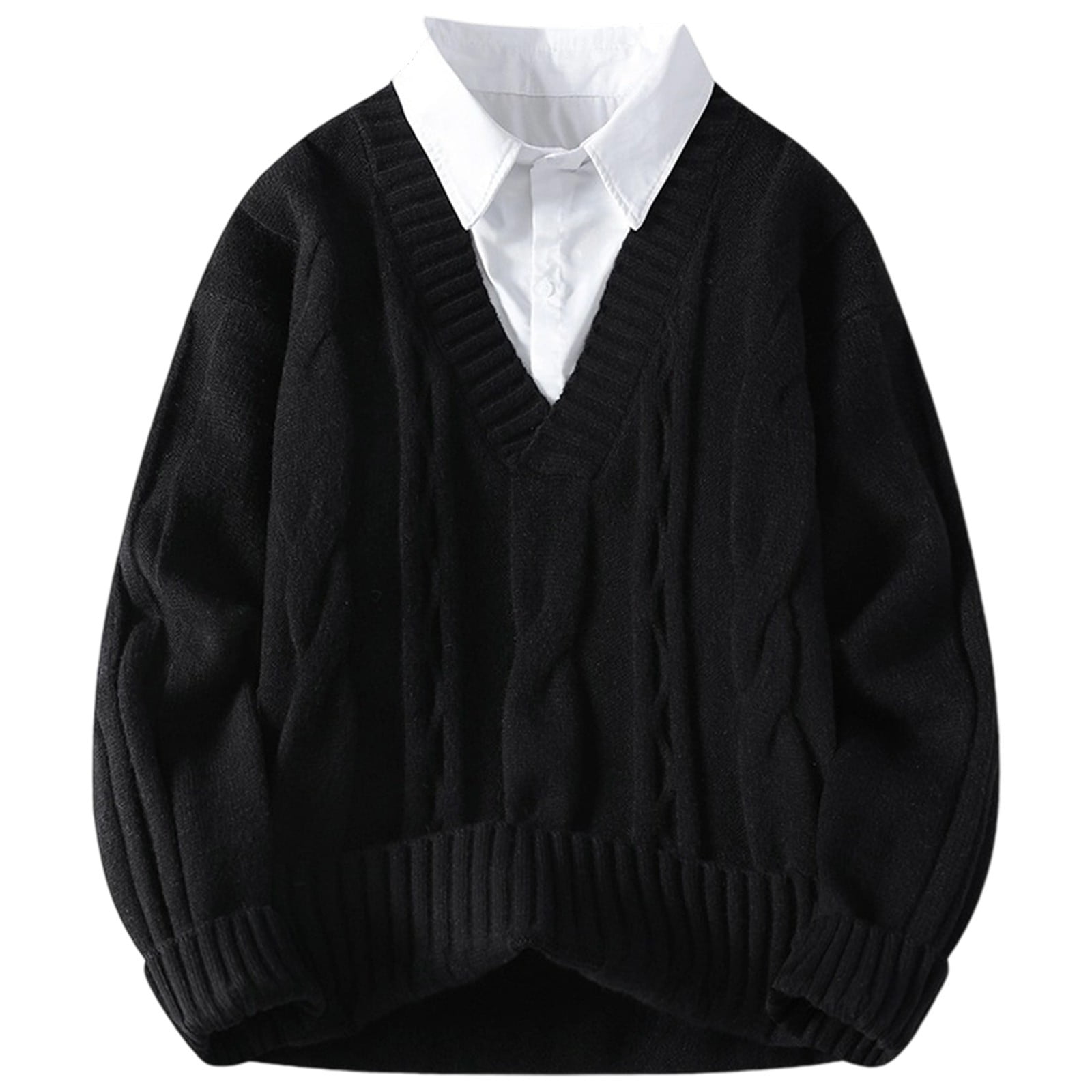 GBSYEWXS Pullover Sweater For Men Long Sleeve Solid Color Pullover Fall ...