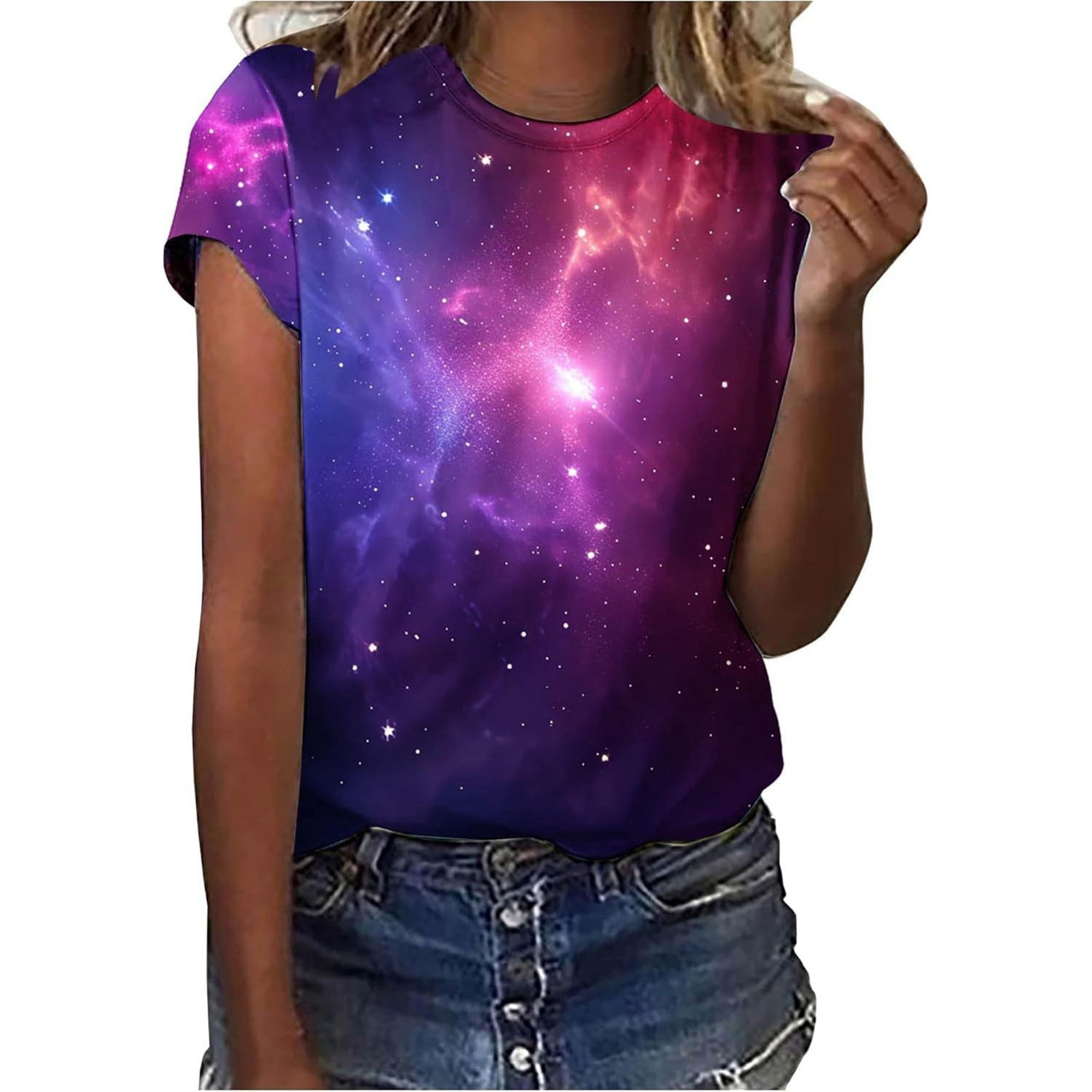 GBSYEWXS Shirts For Women Crew Neck Short Sleeve 3D Print T-Shirts ...