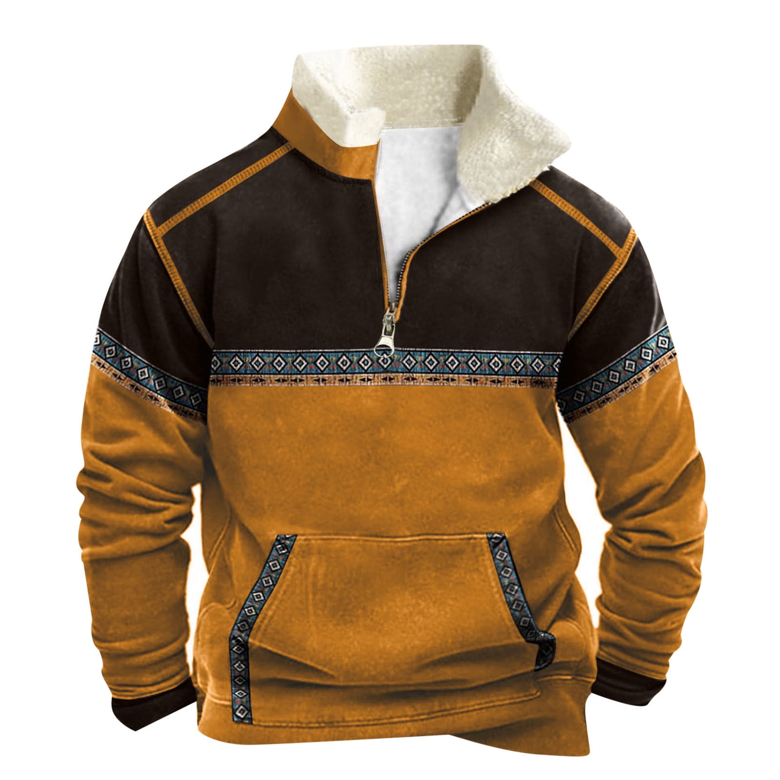 GBSYEWXS Sweatshirts For Men Zip Mock Neck Color Block Long Sleeve Tops ...