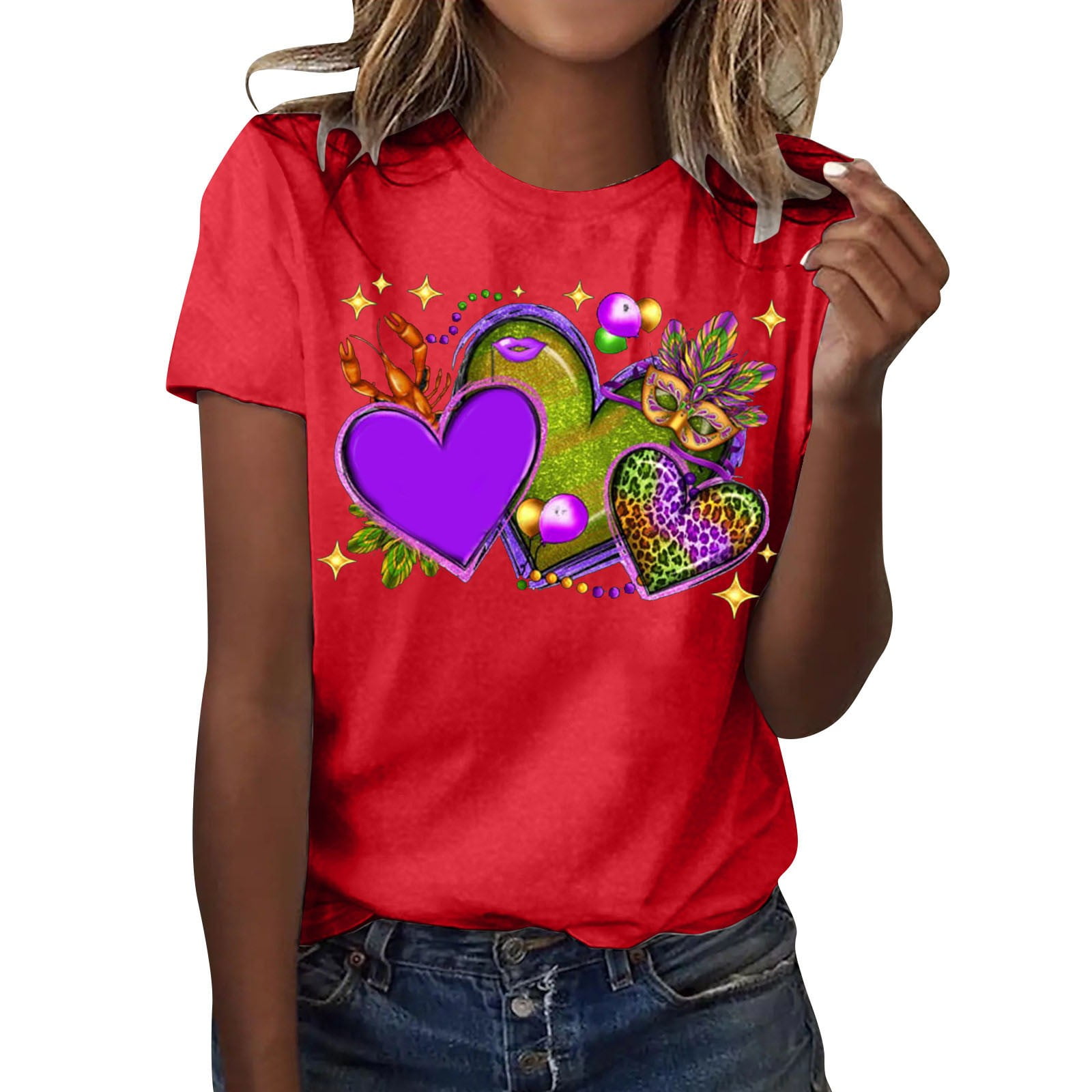 GBSYEWXS T-Shirts For Women Festival Short Sleeve Heart Print Tops ...