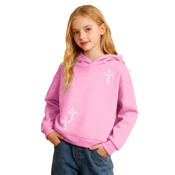 GBSYEWXS Toddler Teen Girls Hoodies Casual Cross Print Long Sleeve ...