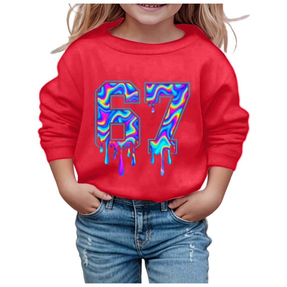 GBSYEWXS Tops For Girls Toddler Crew Neck Long Sleeve Number Print ...