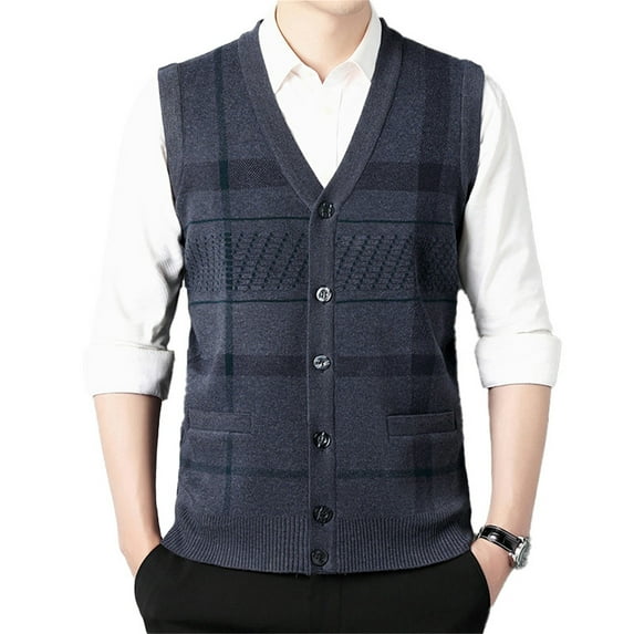 GBSYEWXS Vest Sweater For Men Sleeveless Solid Color Cardigan Fashion ...