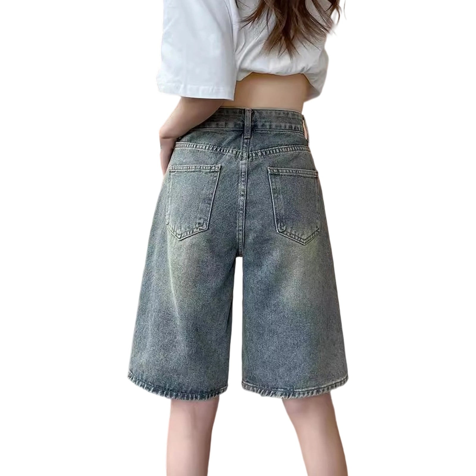 GBSYEWXS Women Denim Shorts Straight Comfort Waist Ripped 2025 Lightweight Blue Jeans Shorts ...