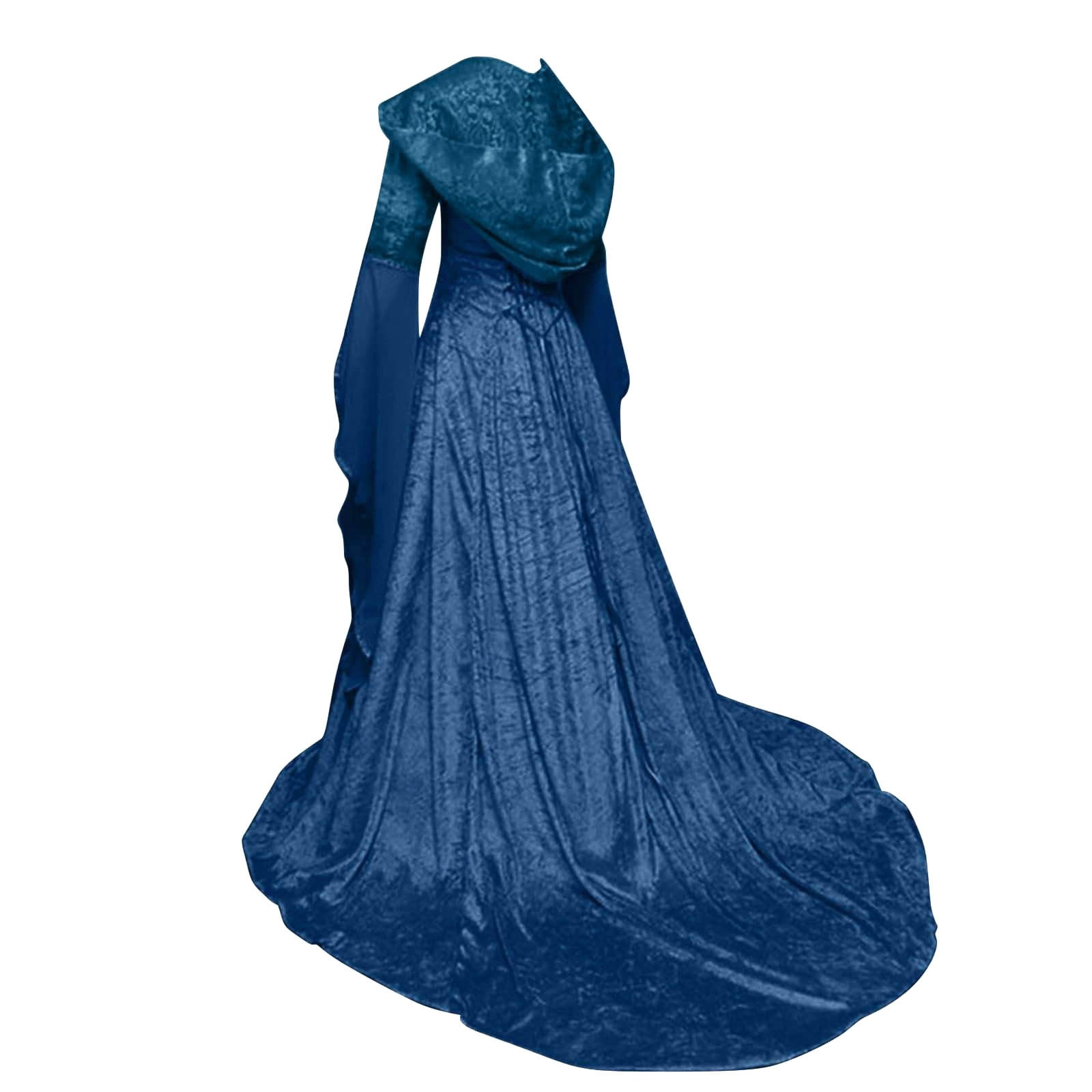 GBSYEWXS Women Dresses Evening Gown Hooded Long Sleeve Retr Court Blue ...