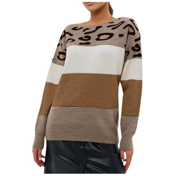 GBSYEWXS Women Sweater Crew Neck Color Block Long Sleeve Casual Soft ...