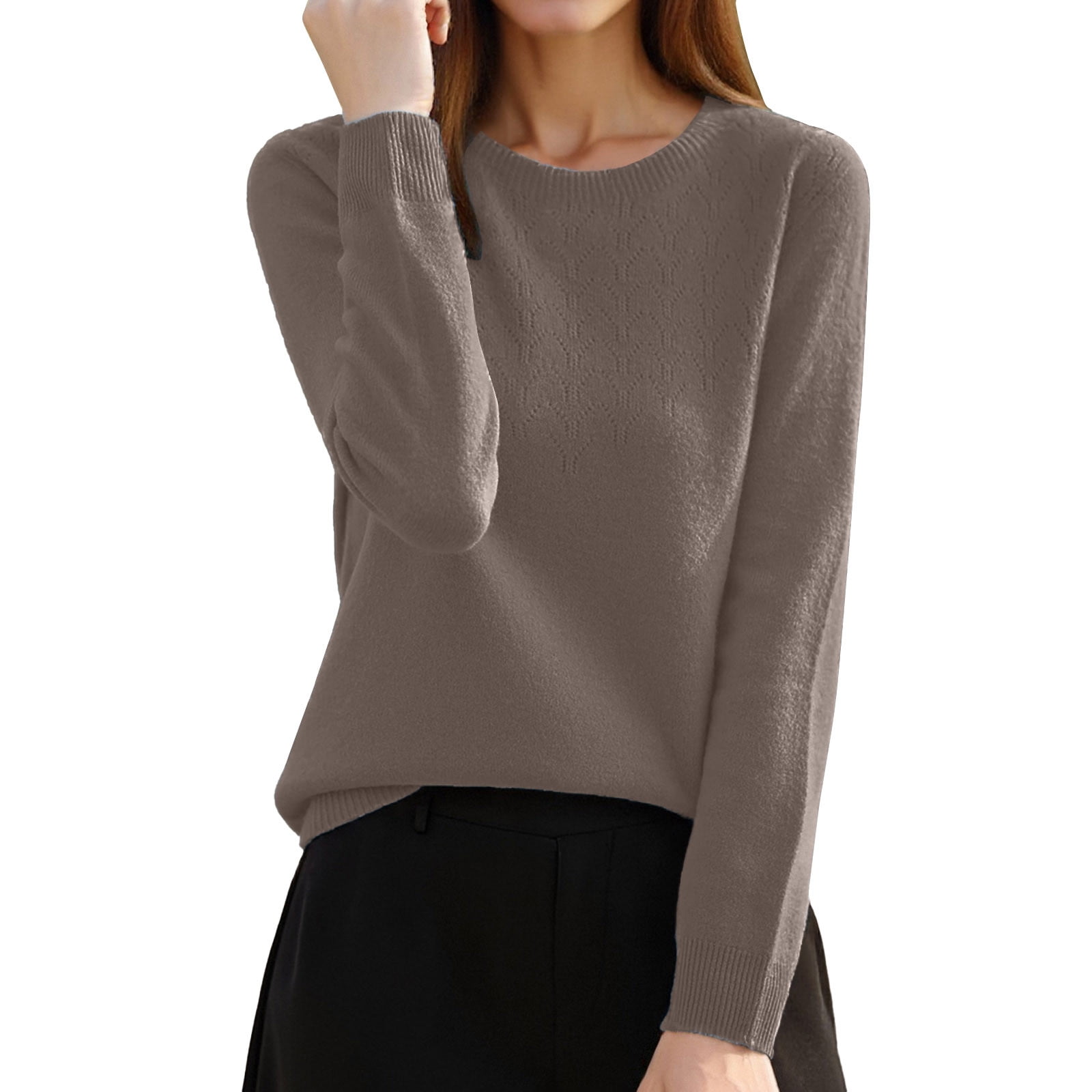 GBSYEWXS Women Sweater Crew Neck Long Sleeve Pullover Hollow-Out Solid ...