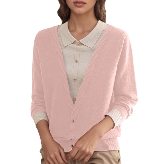GBSYEWXS Women Sweater Deep V-Neck Solid Color Long Sleeve Knit Cute ...