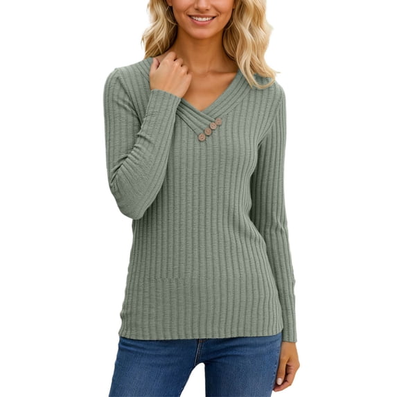 GBSYEWXS Women Sweater V-Neck Solid Color Long Sleeve Fashion Warm ...