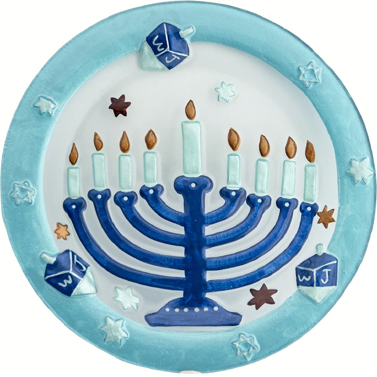 12" Sky Blue and White Hand Crafted Menorah Round Platter - Walmart.com
