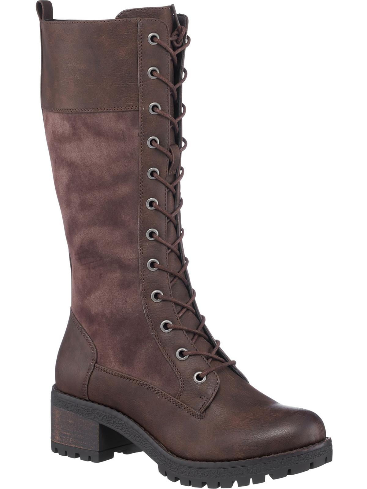 GC Shoes Womens Rook Faux Leather Tall Combat & Lace-up Boots - Walmart.com