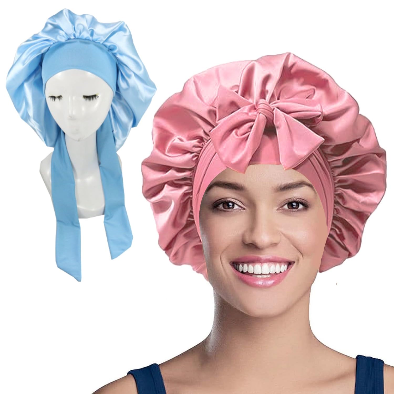 GCASLK-2PCS Satin Bonnet, Silk Bonnet Hair Wrap for Sleeping, Hair ...