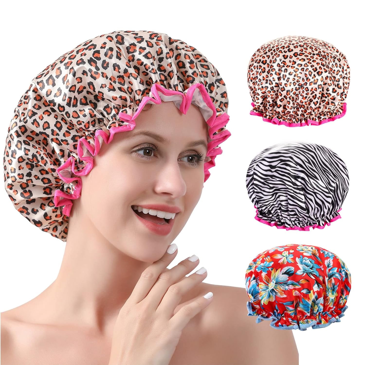 GCASLK-3 Packs Shower Cap, Large Shower Caps for Women Eusable ...