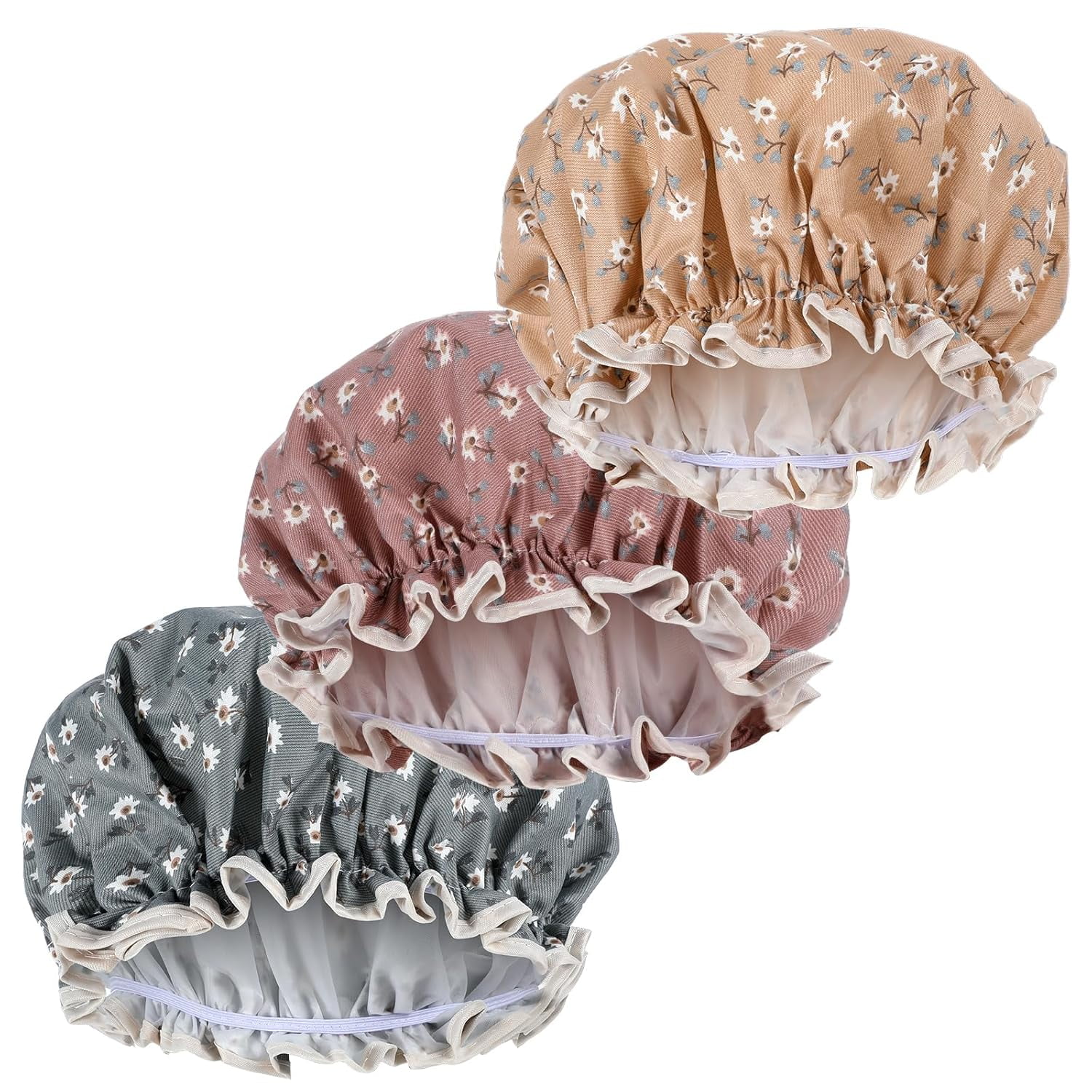 GCASLK-3 Pcs Shower Caps for Women, Elastic Band Shower Hat Double ...