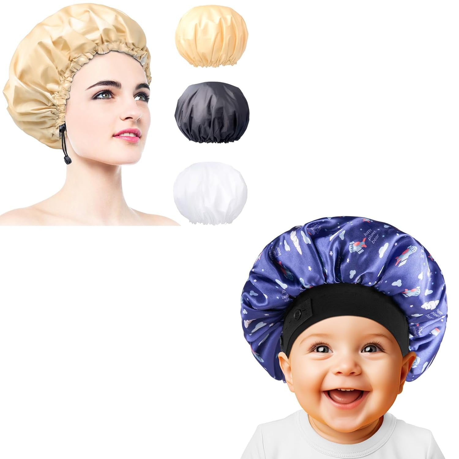 GCASLK-3 Pcs Waterproof & Adjustable Shower Caps for Women, 1 Pcs ...