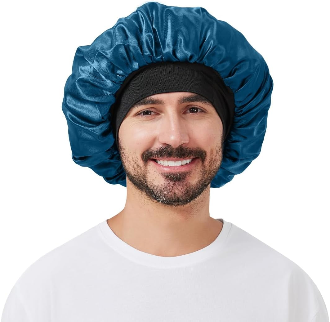 GCASLK-Bonnet for Men, Satin Silk Bonnet for Sleeping with Wide Band ...