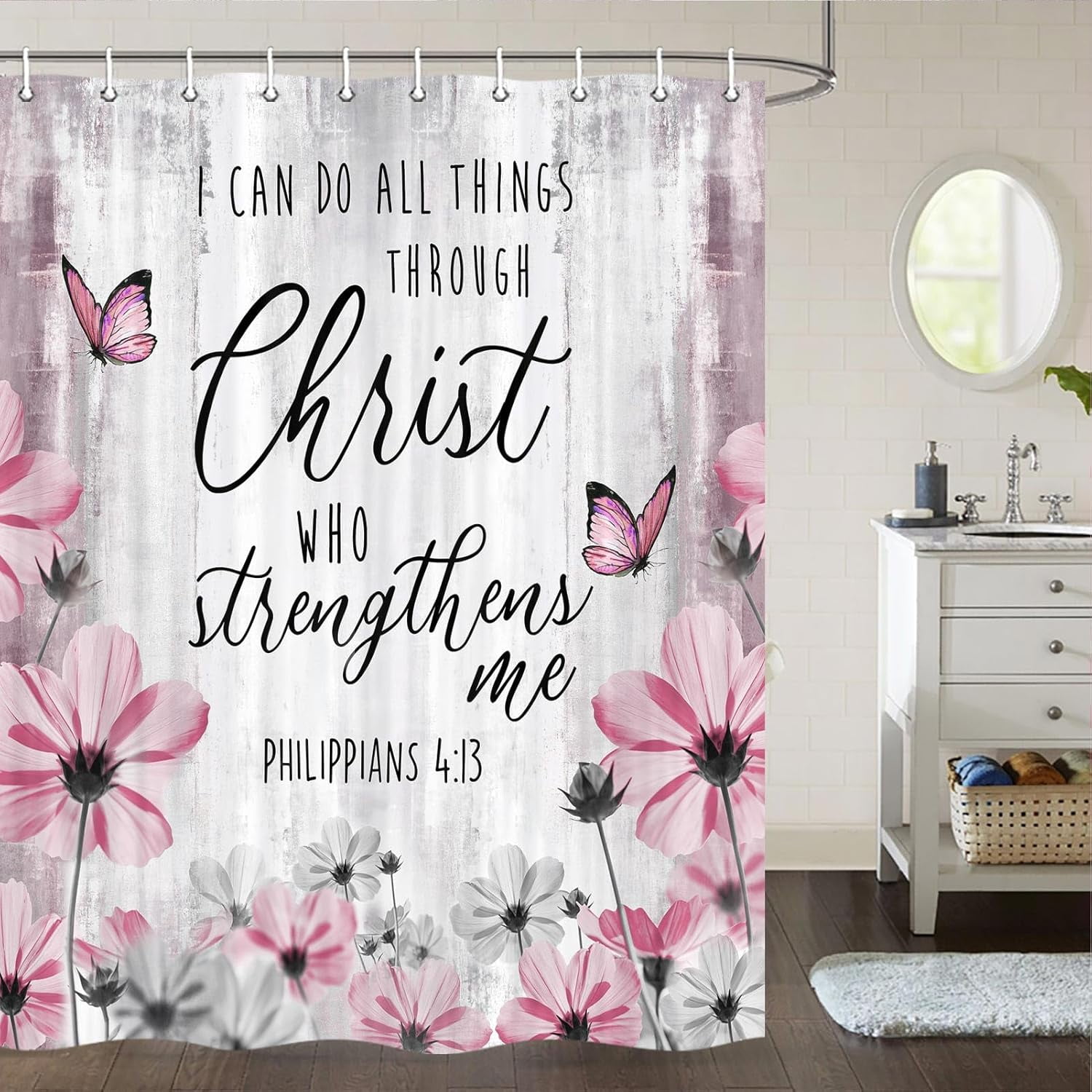 GCASLK-Inspirational Quote Shower Curtain, I Can Do Everything Through ...