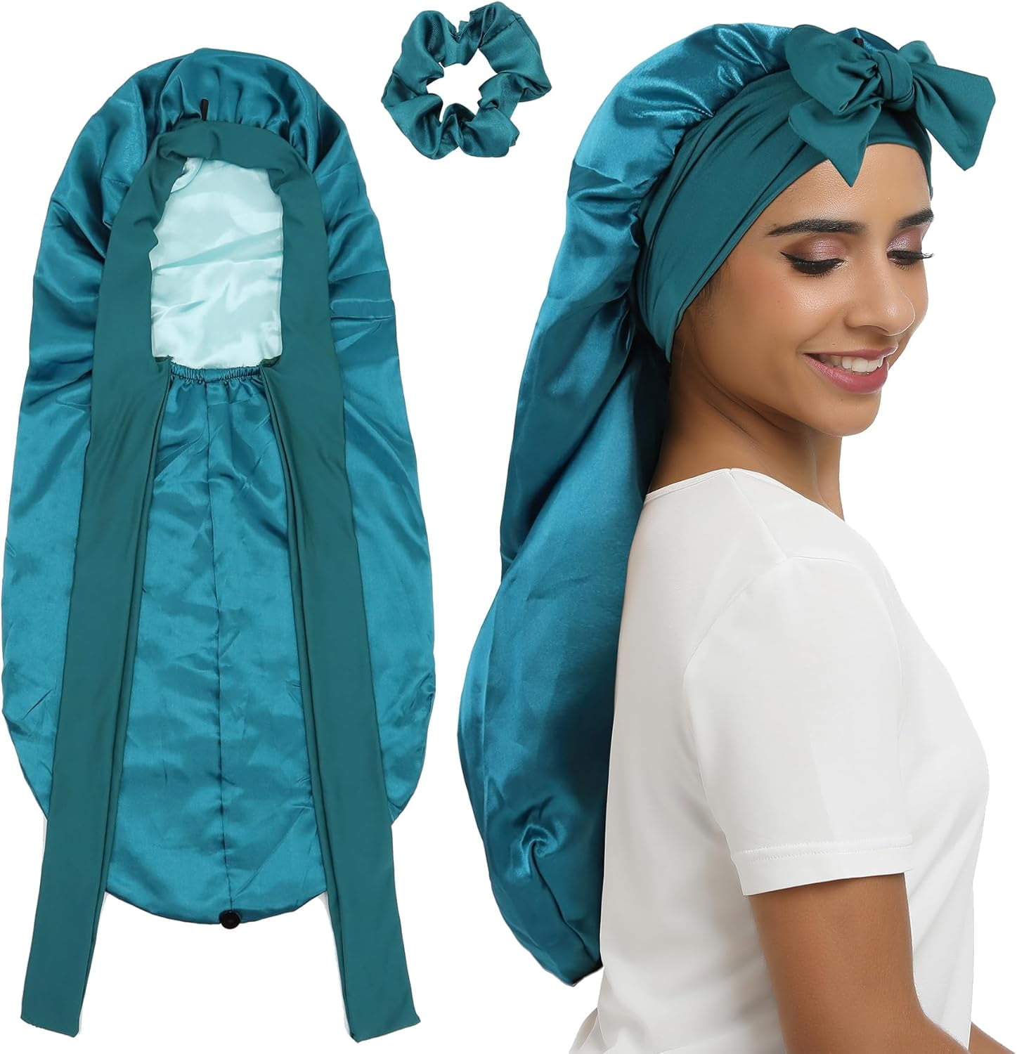 GCASLK-Long Satin Bonnet Sleep Cap Silk Braid Bonnet Double Layer for ...