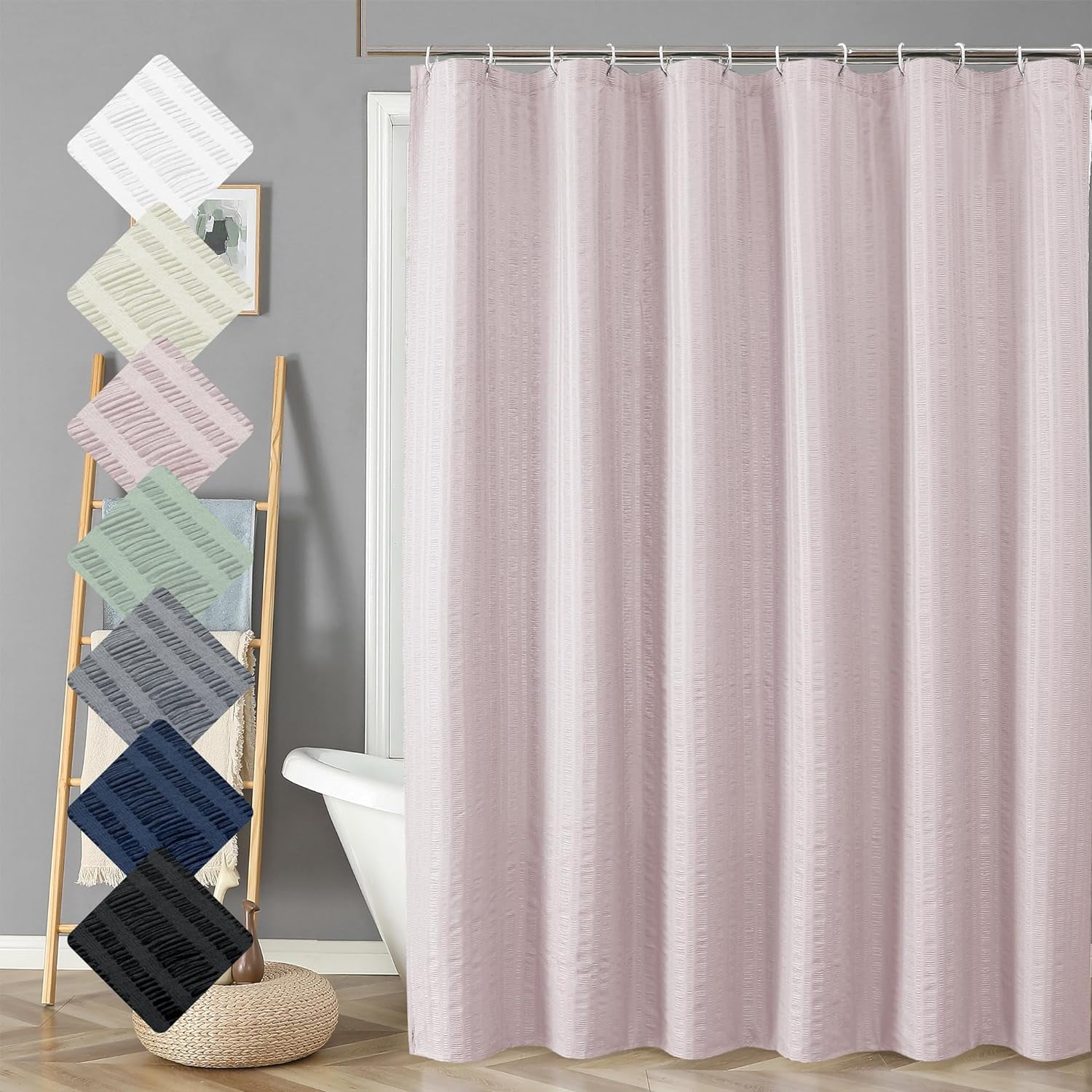 GCASLK-Moga Pink Shower Curtain 84 Inches Long, 3D Embossed Textured ...