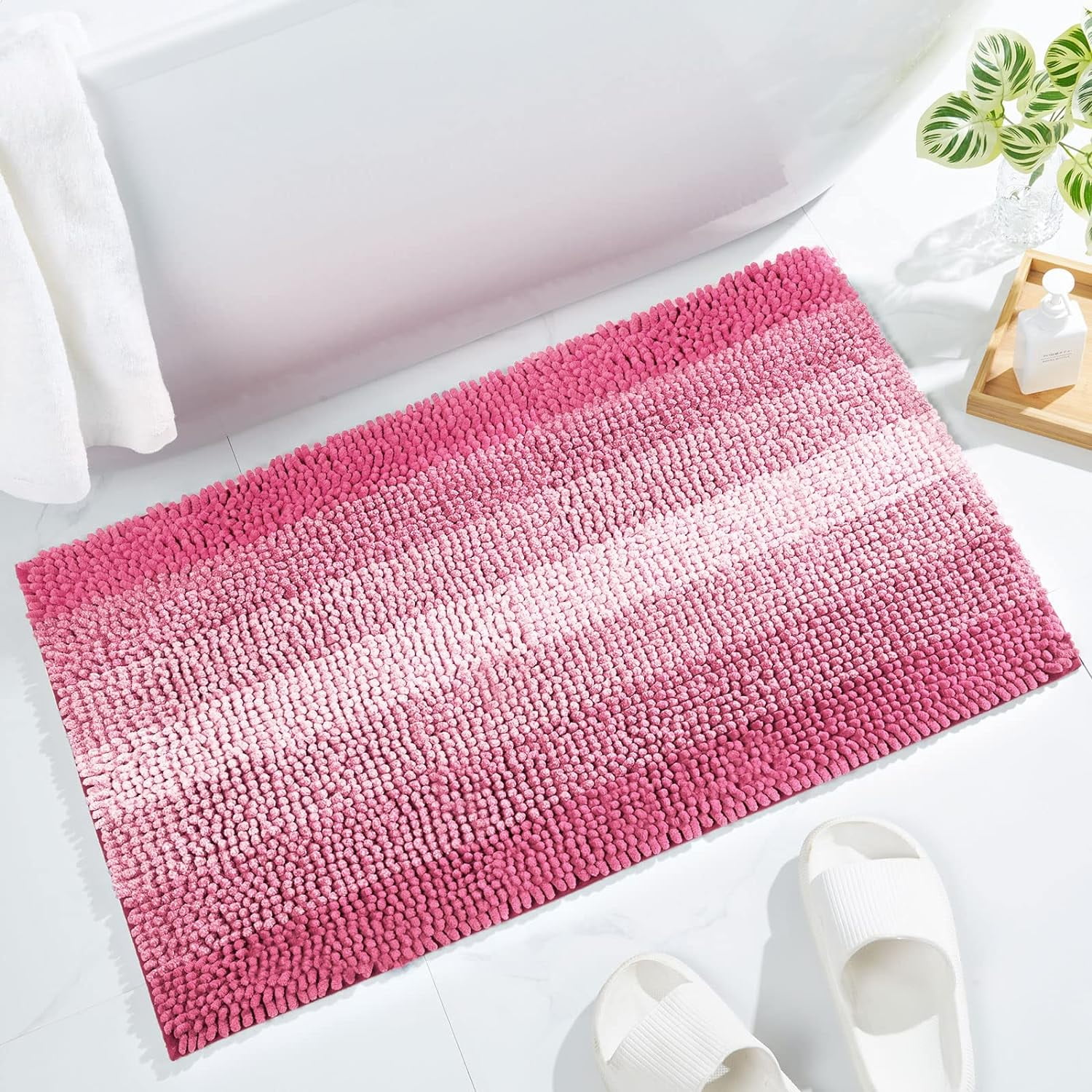 GCASLK-Pink Bathroom Rugs, Luxury Chenille Bath Mat, Small Non Slip ...