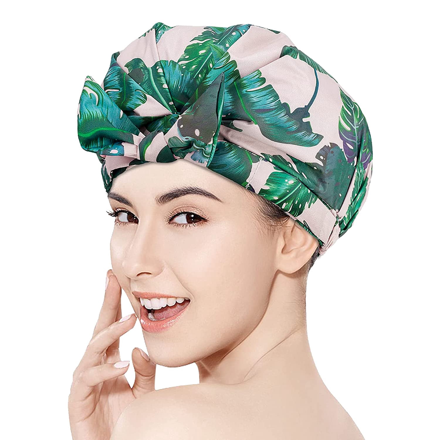 GCASLK-Shower Cap Reusable,Ribbon Bow Bath Cap Oversized Large Design ...
