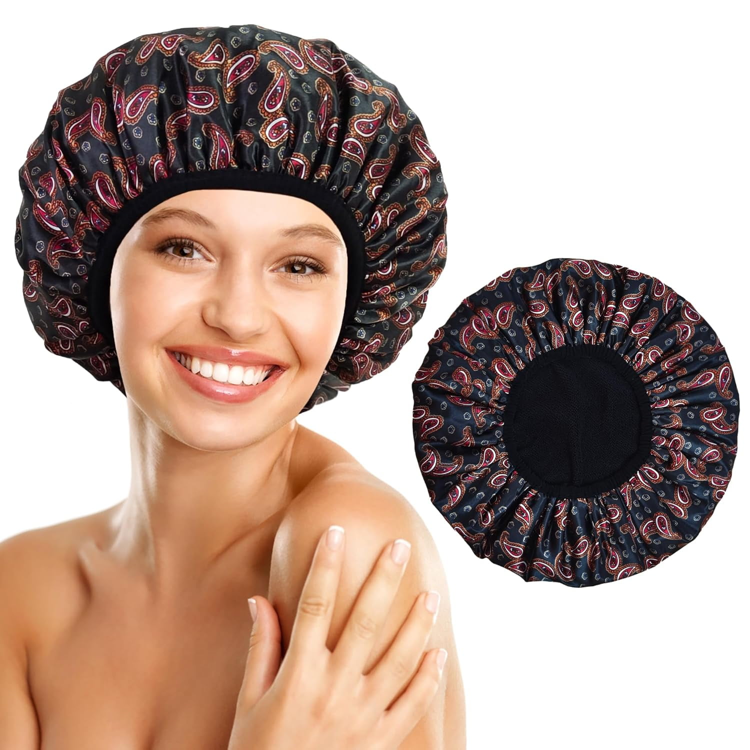 GCASLK-Shower Cap Reusable Waterproof, Terry Lined Shower Caps for ...