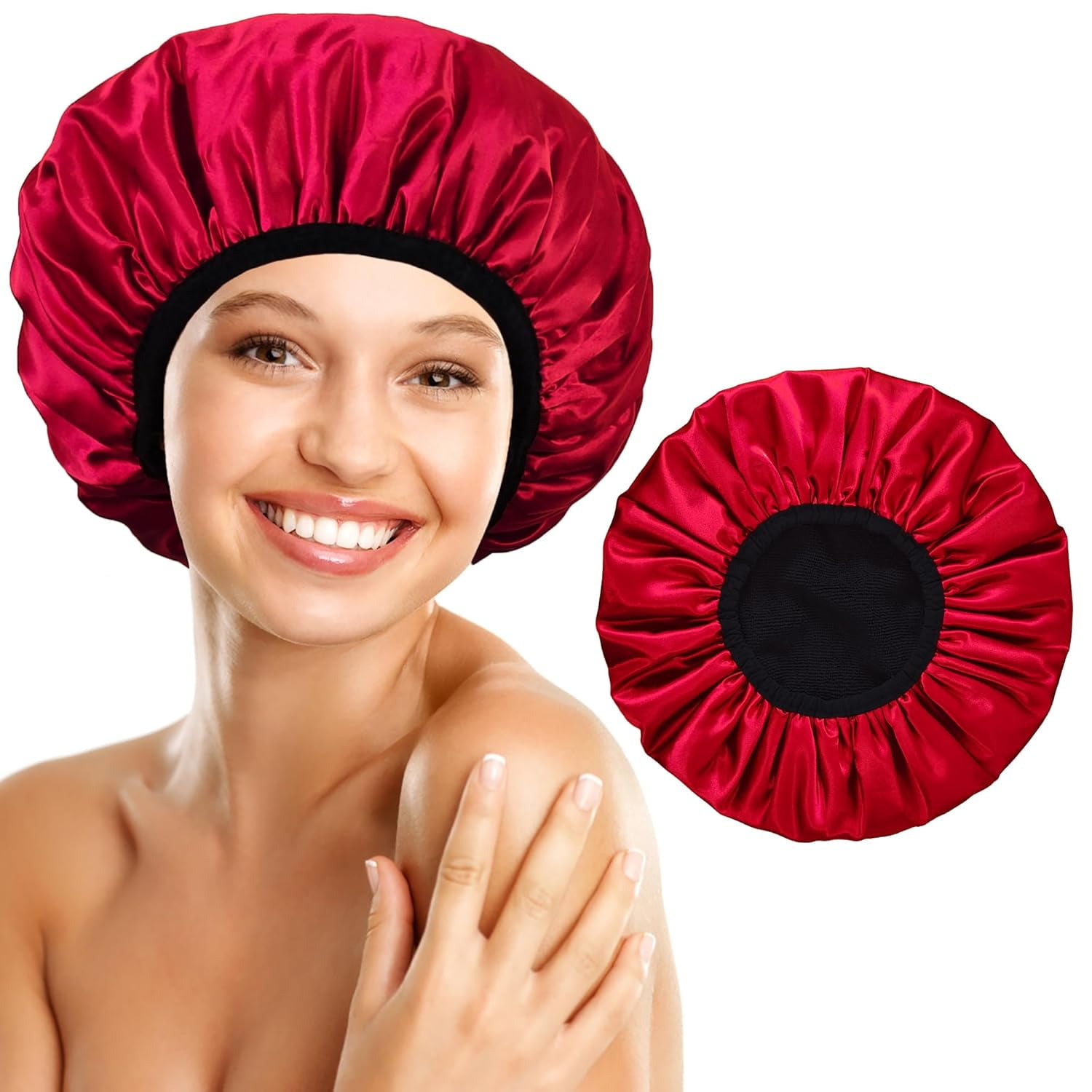 GCASLK-Shower Cap Reusable Waterproof, Terry Lined Shower Caps for ...